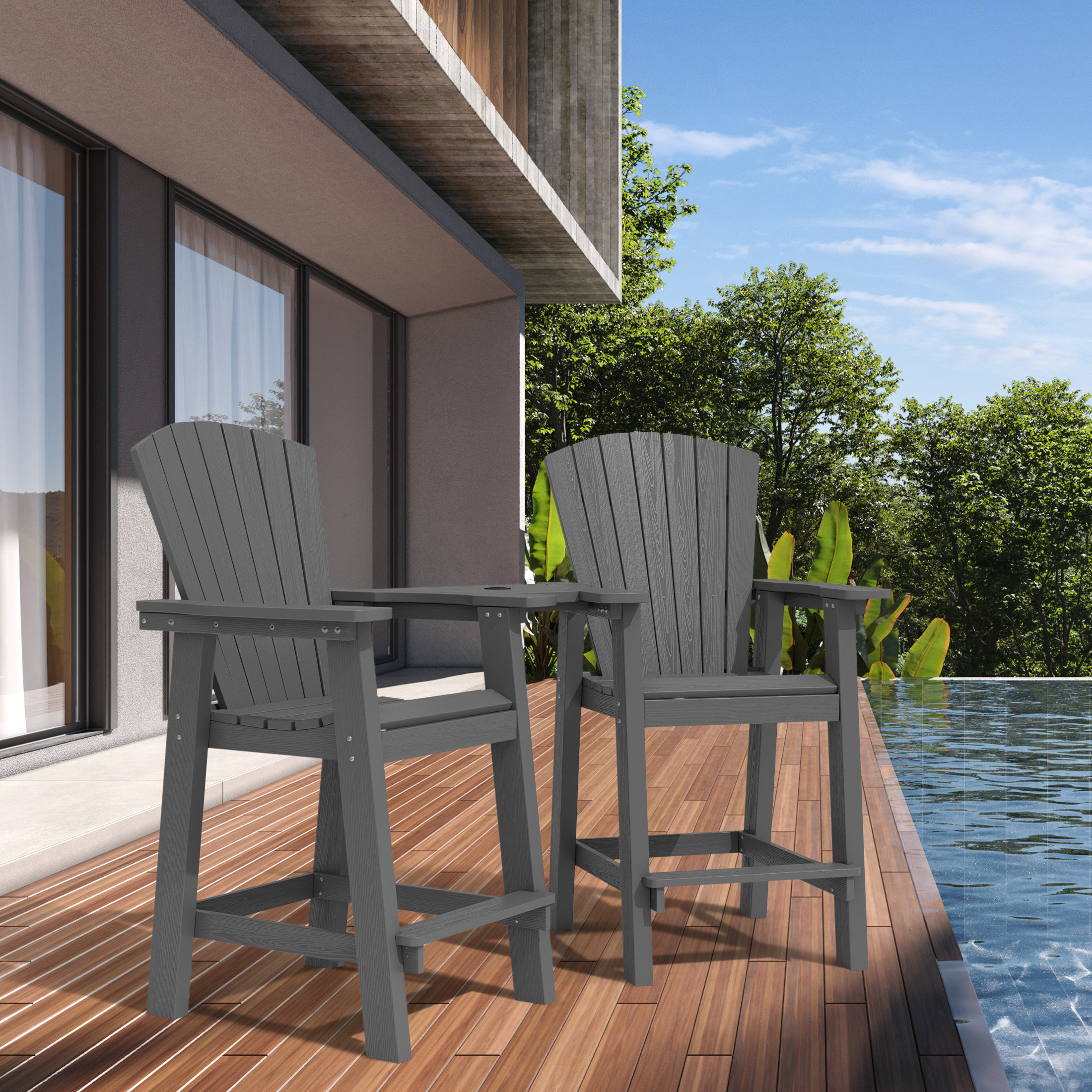 HDPE Outdoor Adirondack Chair Set Rosecliff Heights Color Brown